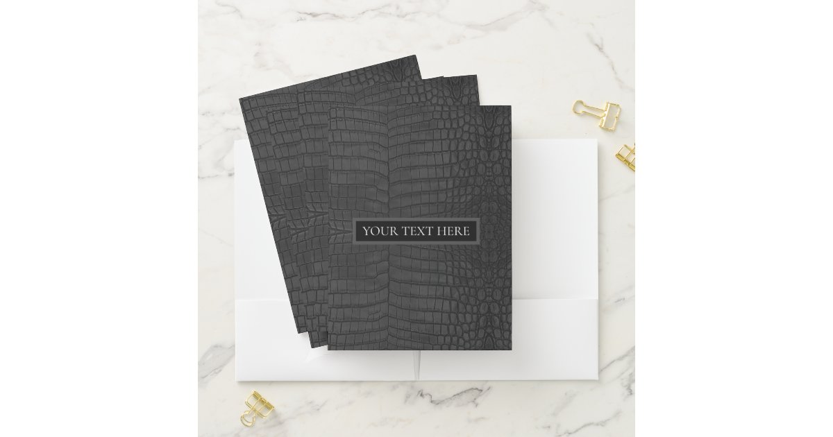 Custom Black Crocodile Leather Print Pocket Folder | Zazzle
