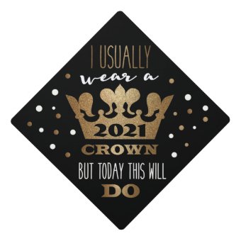 Custom Black Faux Gold Glitter 2021 Grad Crown Graduation Cap Topper ...