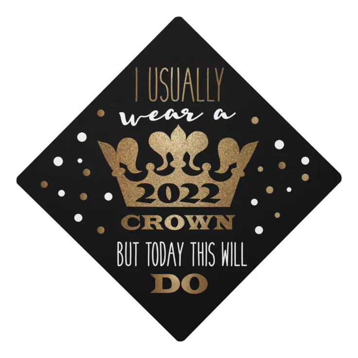 Custom Black Faux Gold Glitter Crown Graduation Graduation Cap Topper ...