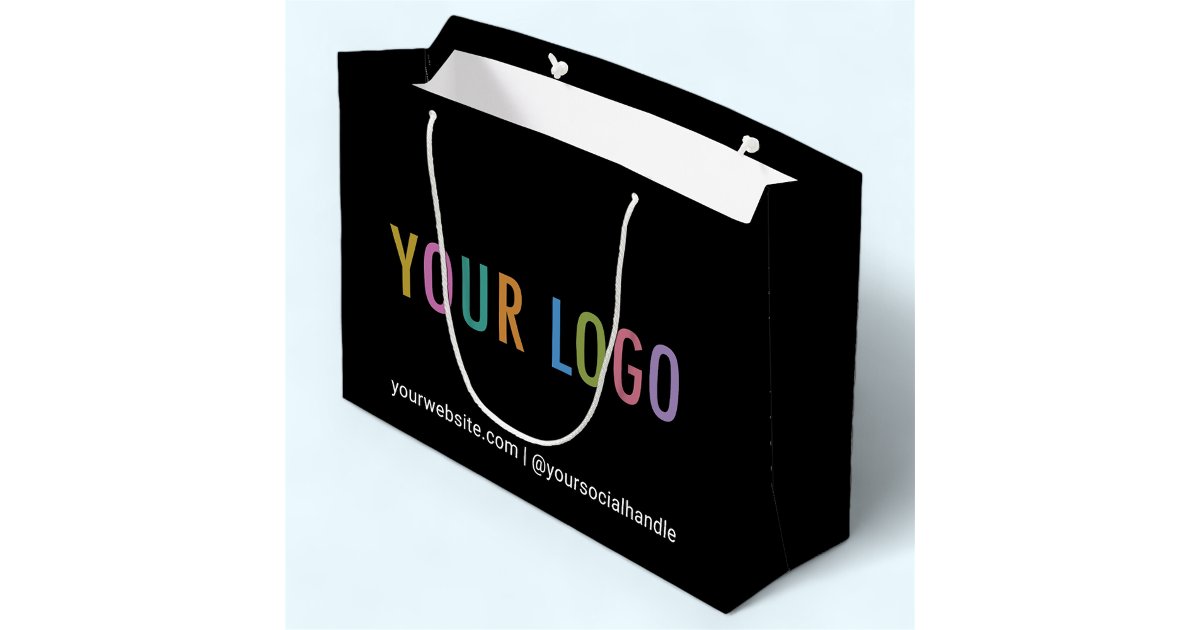 Custom Black Gift Bag with Company Logo 12.5x9 in | Zazzle