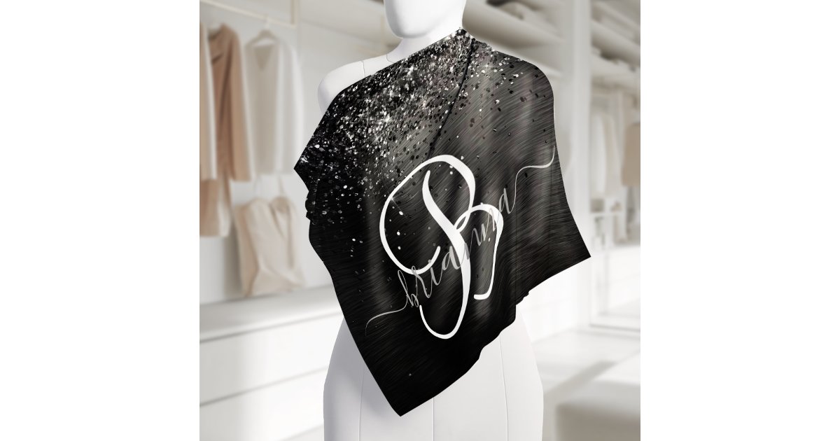 Custom Black Glitter Sparkle Monogram Bandana | Zazzle