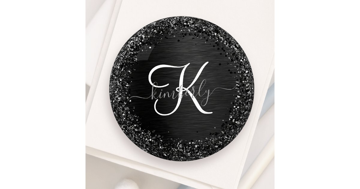 Custom Black Glitter Sparkle Monogram Paperweight | Zazzle