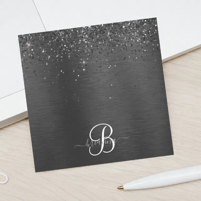 Custom Black Glitter Sparkle Monogram Post-it Notes | Zazzle