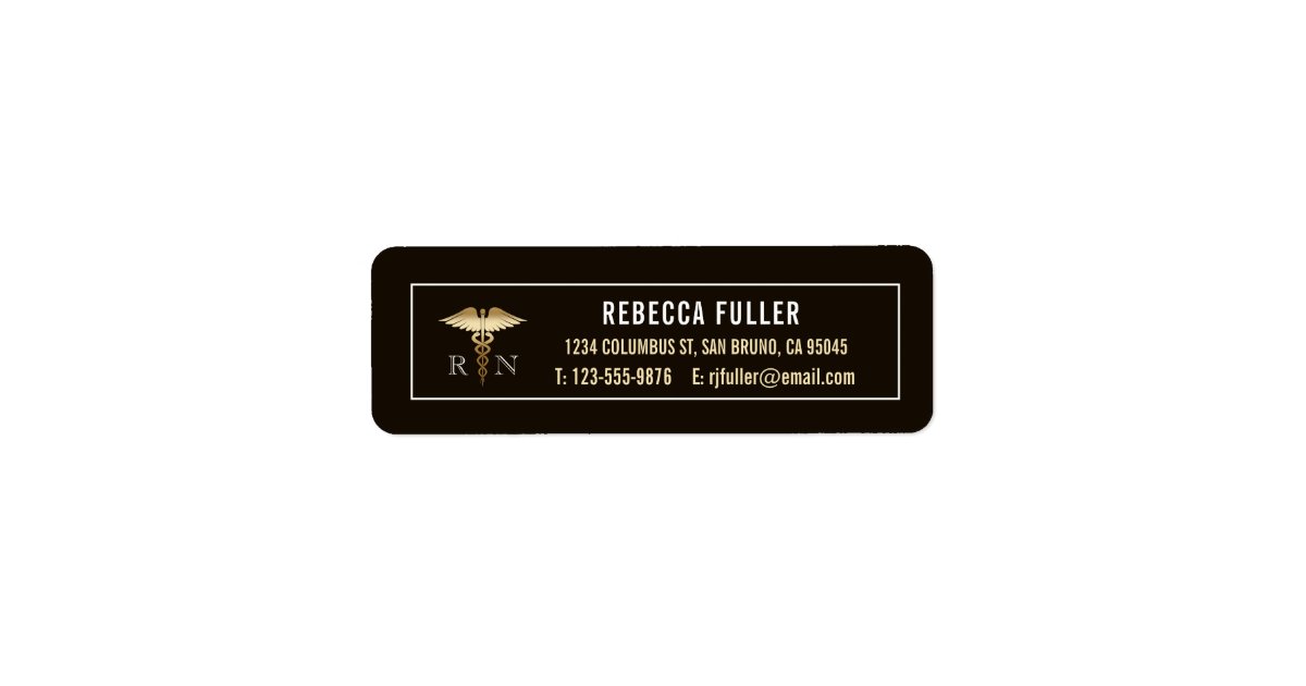 Custom Black & Gold Nursing Address Label | Zazzle