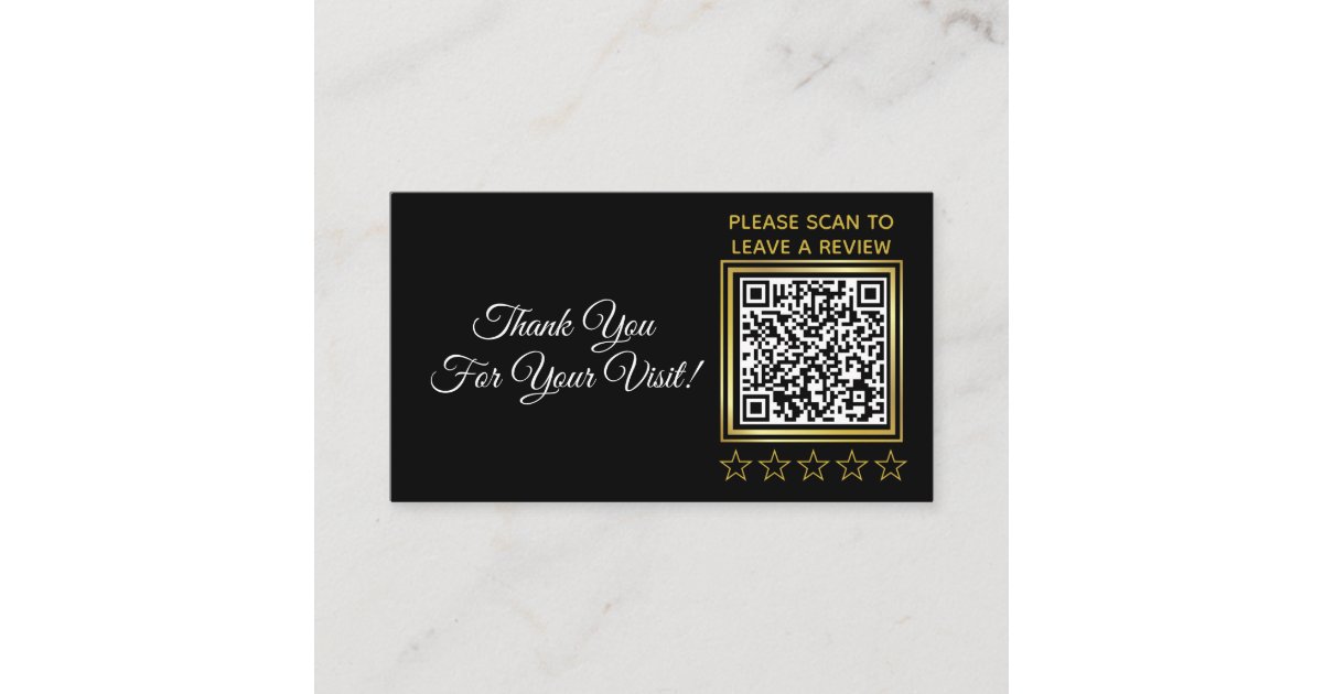 Custom Black Gold QR Code Logo Business Review Enclosure Card | Zazzle