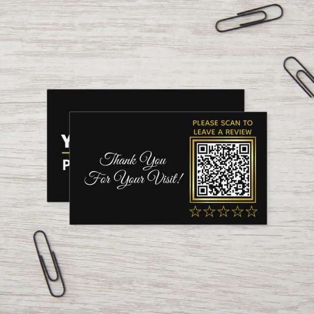 Custom Black Gold QR Company Logo Google Review Business Card | Zazzle