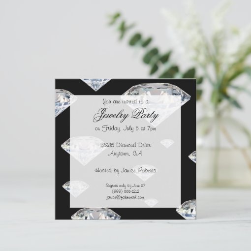 Custom Black Jewelry Party Invitations | Zazzle