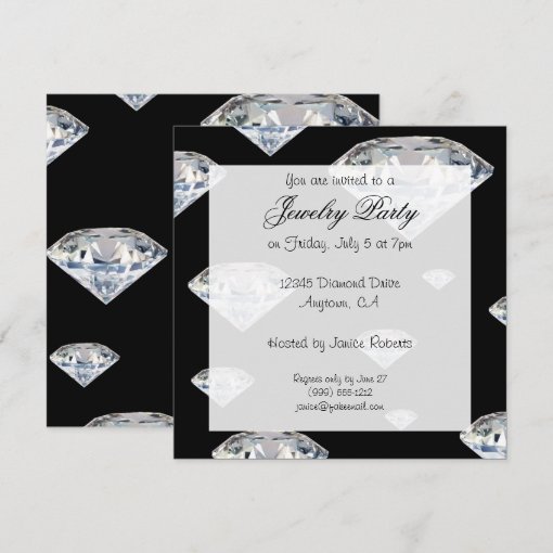 Custom Black Jewelry Party Invitations | Zazzle
