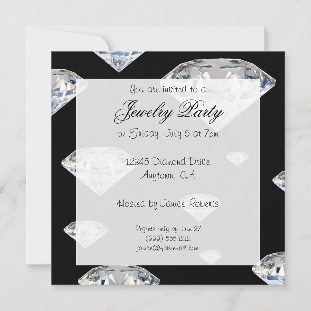 Custom Black Jewelry Party Invitations | Zazzle
