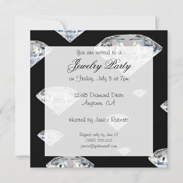 Custom Black Jewelry Party Invitations | Zazzle