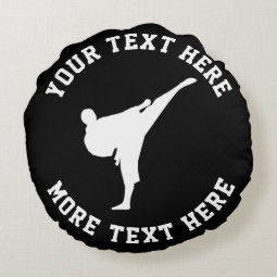 Custom black karate kick martial arts round pillow | Zazzle