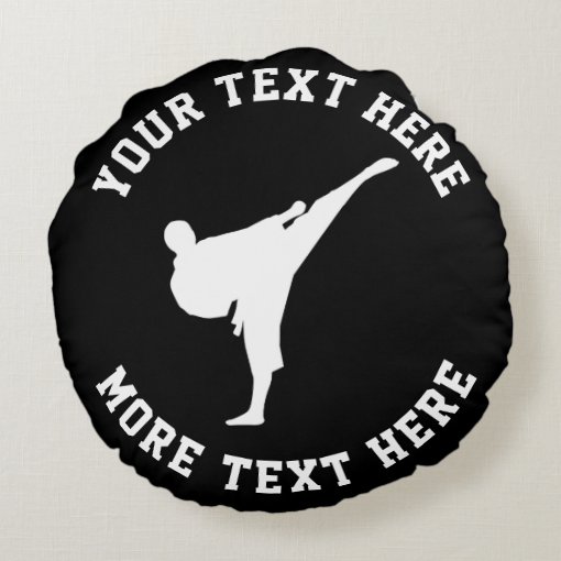 Custom black karate kick martial arts round pillow | Zazzle