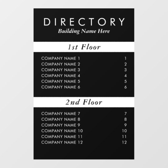 Custom Black Modern Business Building Directory Wall Decal | Zazzle.com