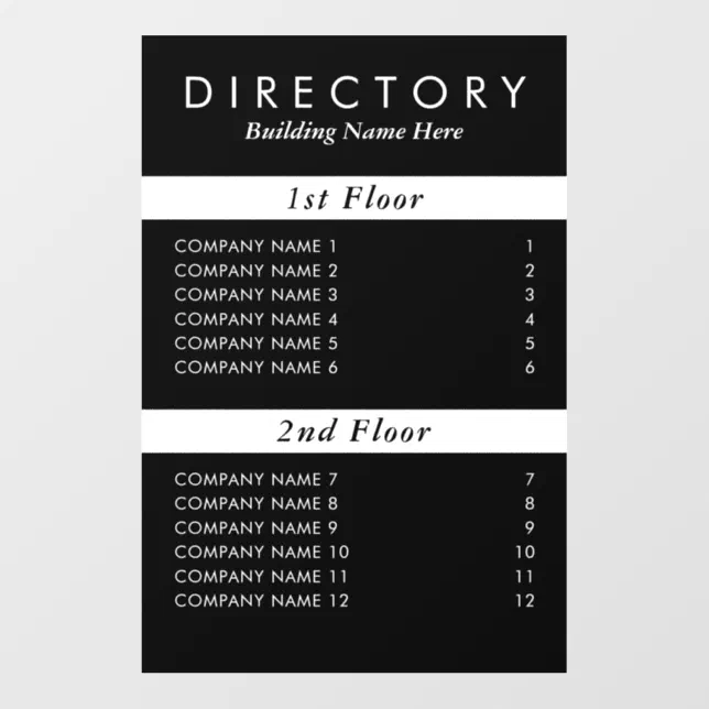 Custom Black Modern Business Building Directory Wall Decal | Zazzle