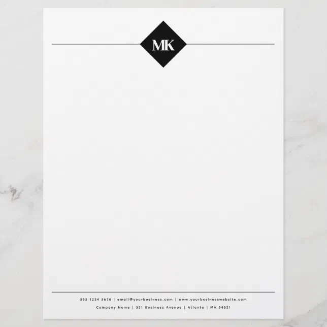 Custom Black Monogram Professional Letterhead | Zazzle