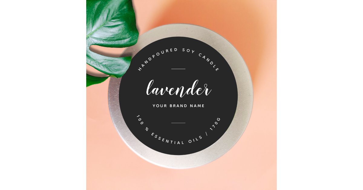 Custom black packaging candle product label | Zazzle