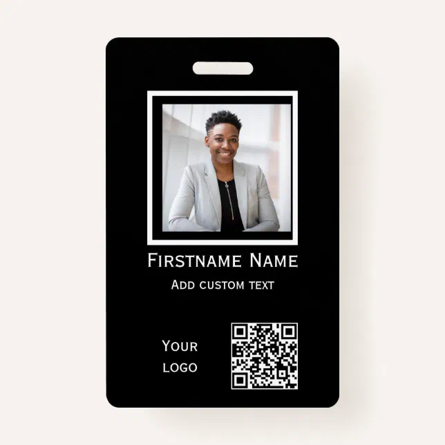 custom black photo employee badge ID qr code | Zazzle