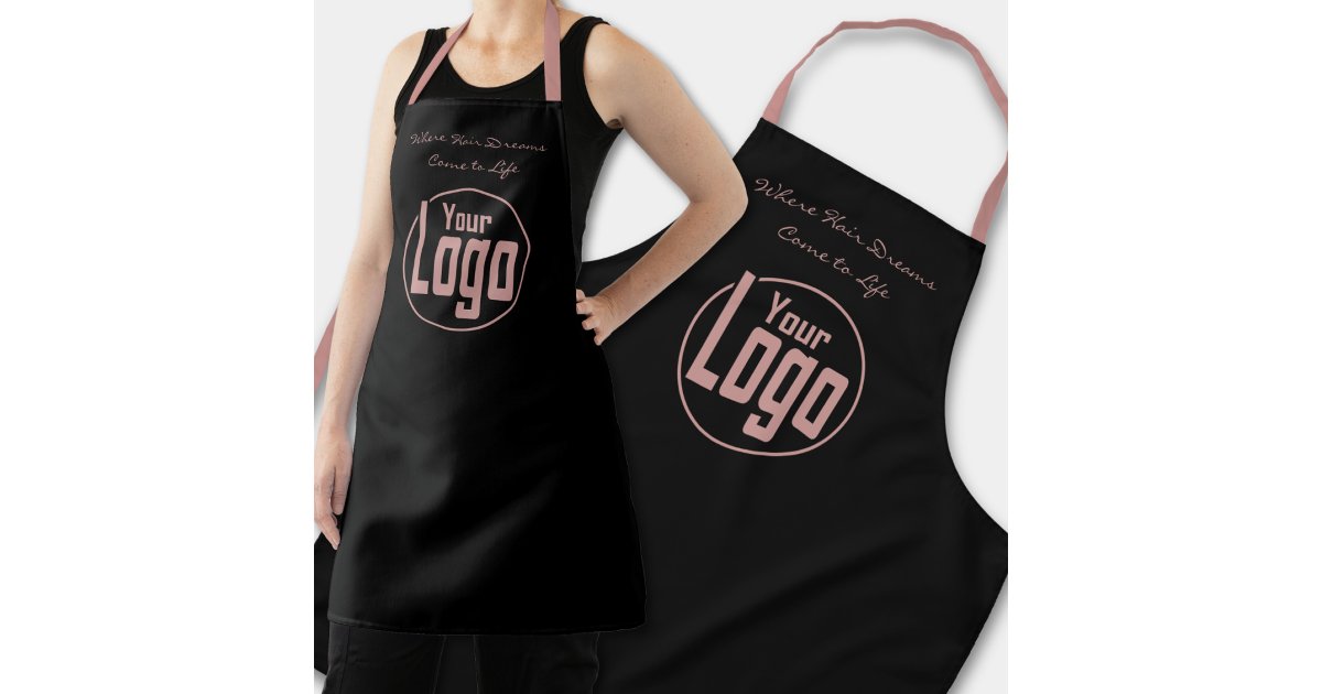 Custom Black Pink Logo Motto Hair Salon Apron | Zazzle