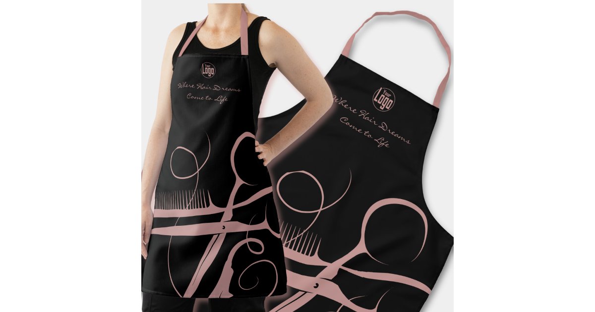 Custom Black Pink Logo Motto Hair Tools Apron | Zazzle