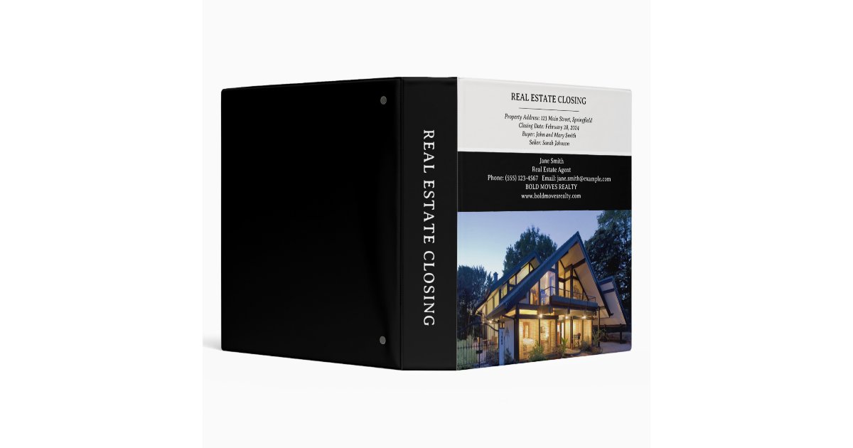 Custom Black Real Estate Closing 3 Ring Binder | Zazzle