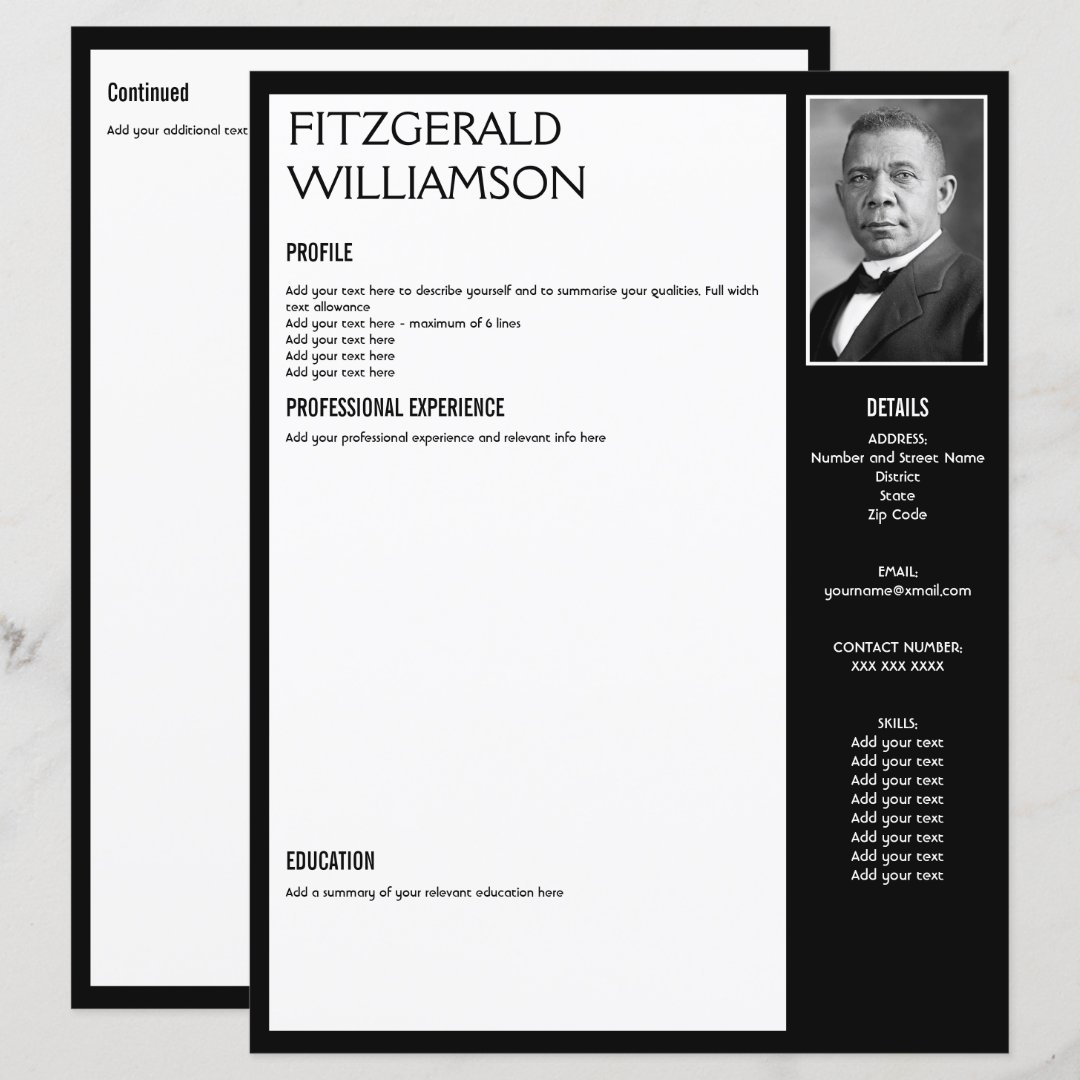 Custom Black RESUME CV Photo Template | Zazzle