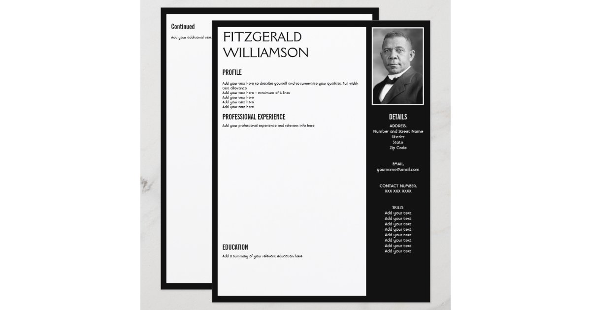 Custom Black RESUME CV Photo Template | Zazzle