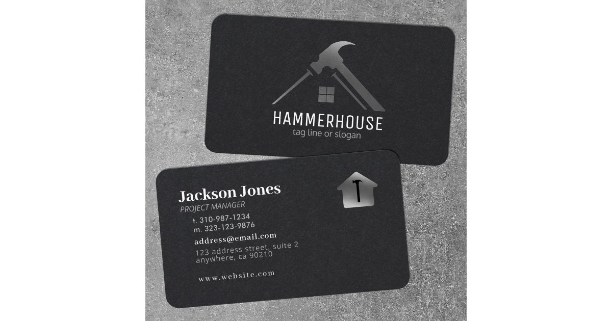 Custom Black + Silver Home Building Construction Business Card | Zazzle