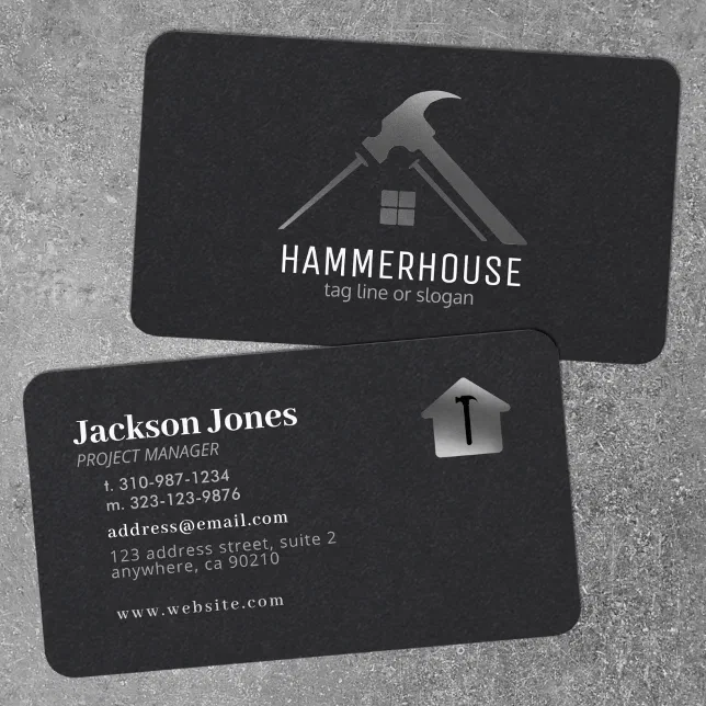 Custom Black + Silver Home Building Construction Business Card | Zazzle