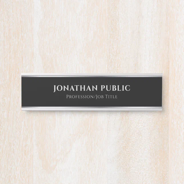 Custom Black & Silver Professional Modern Template Door Sign | Zazzle