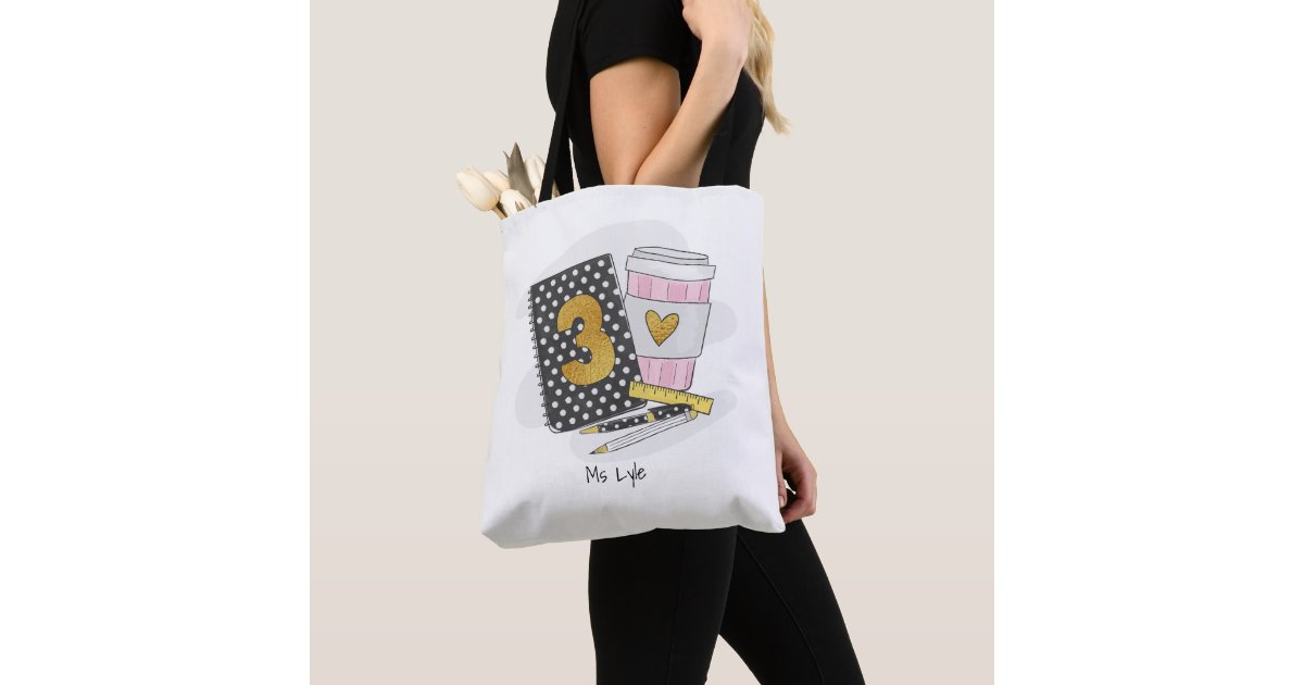 Custom Black Third Grade Teacher Appreciation Tote Bag | Zazzle