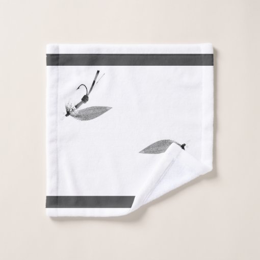 Custom Black White Gray Fly Fishing Flies Coastal Bath Towel Set | Zazzle
