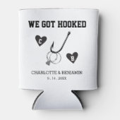 Custom Black & White We Got Hooked Wedding Can Cooler | Zazzle