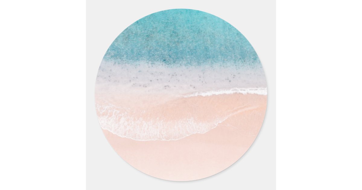Custom Blank Template Beach Sand Blue Sea Seaside Classic Round Sticker ...