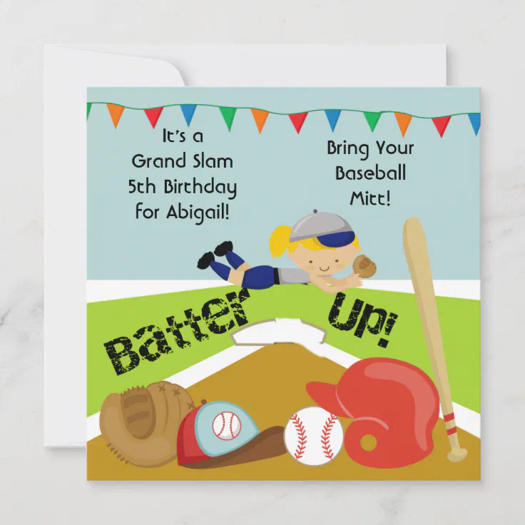 Custom Blond Girl Softball Birthday Invitation | Zazzle