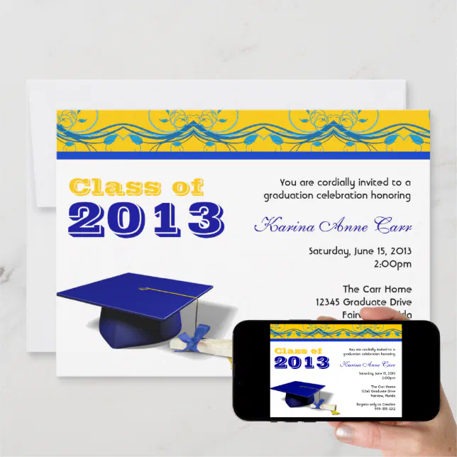 Custom Blue and Gold Graduation Party Invitations | Zazzle