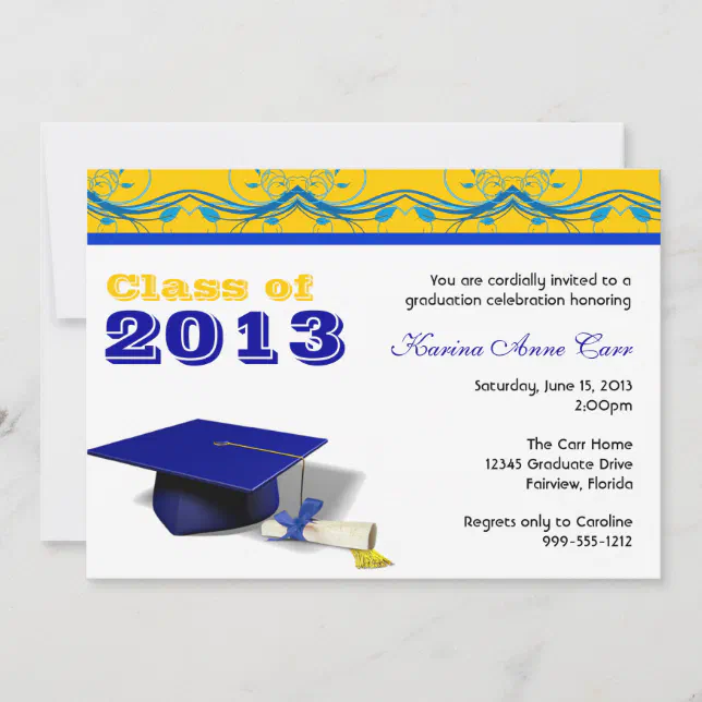 Custom Blue and Gold Graduation Party Invitations | Zazzle