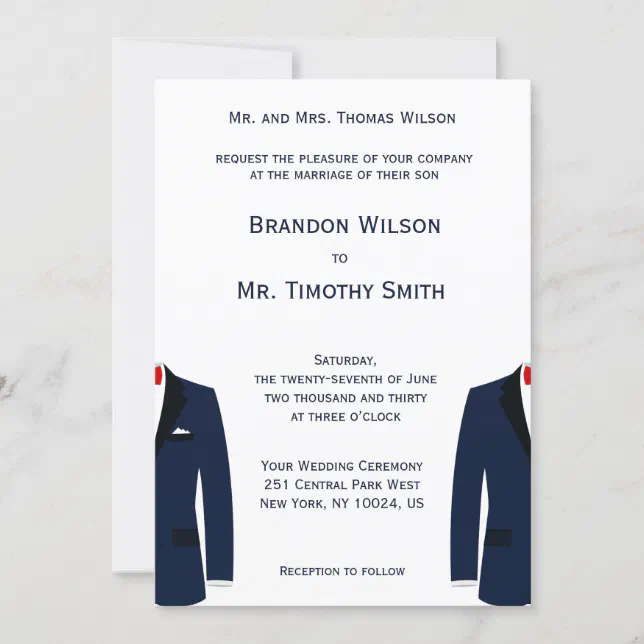 Custom Blue And White Gay Wedding Invites | Zazzle