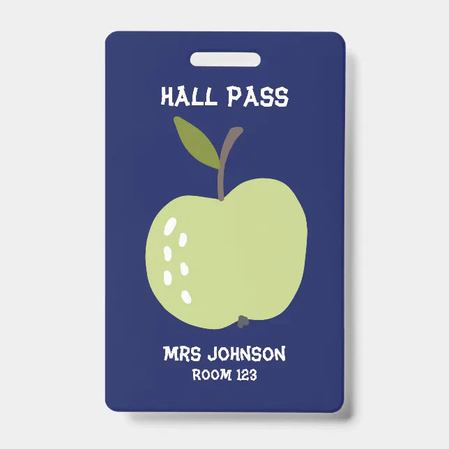 Custom Blue Apple Hall Pass Badge | Zazzle