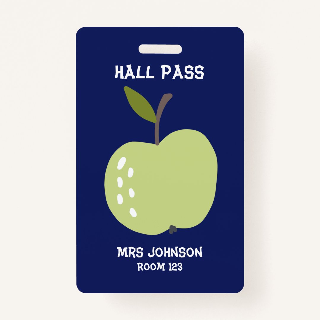 Custom Blue Apple Hall Pass Badge | Zazzle