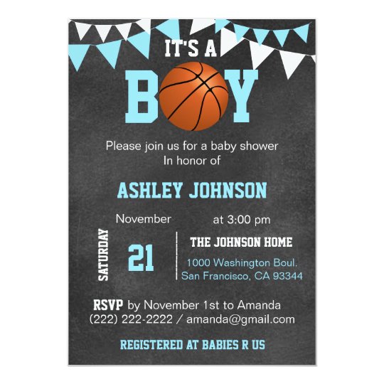 Custom Blue Boy Basketball Baby Shower Invitations | Zazzle.com
