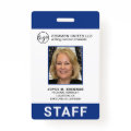 Custom Blue Business Logo Employee Photo ID Badge | Zazzle