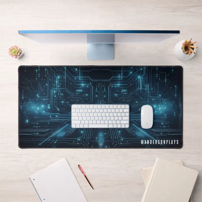 Custom Blue Cyber Futuristic Gaming Desk Mat | Zazzle