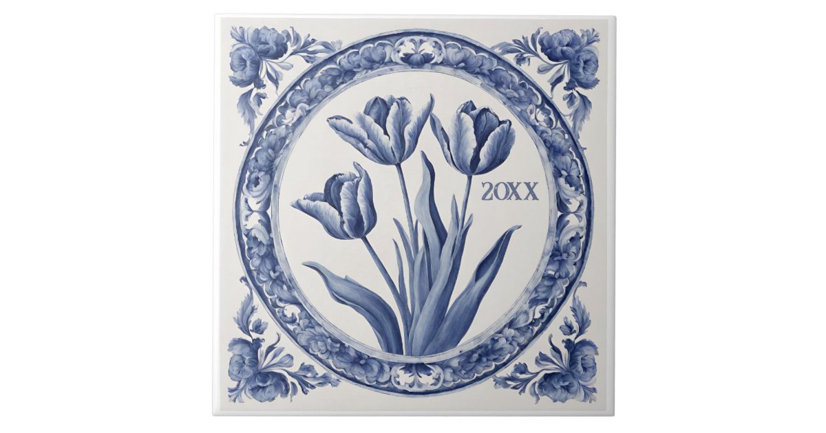 Custom Blue Delft Tulips Souvenir Ceramic Tile | Zazzle
