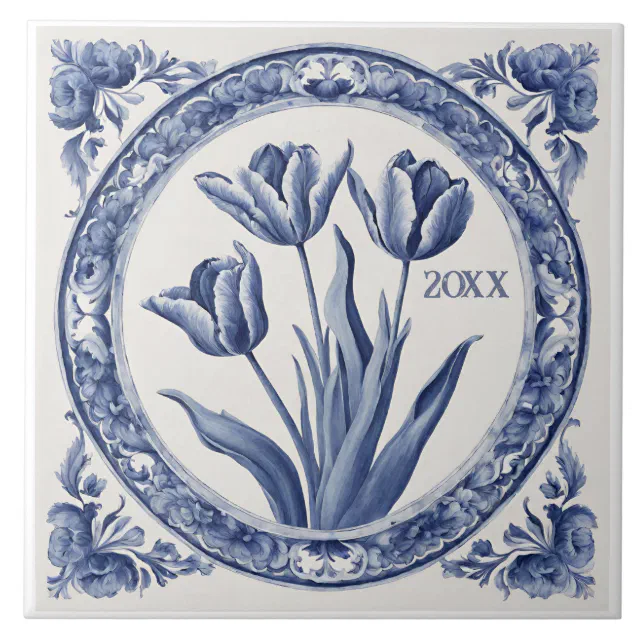 Custom Blue Delft Tulips Souvenir Ceramic Tile | Zazzle