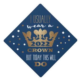 Custom blue Faux Gold Glitter Crown Graduation Graduation Cap Topper ...