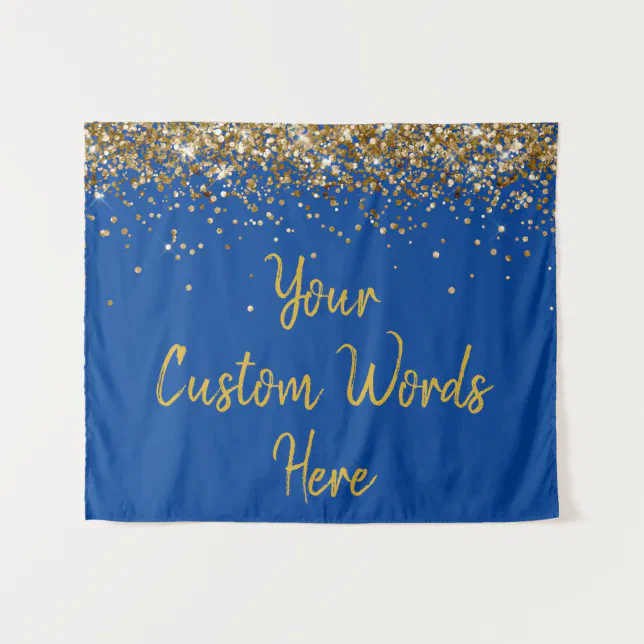 Custom Blue Gold Birthday Party Photo Booth Prop Tapestry | Zazzle
