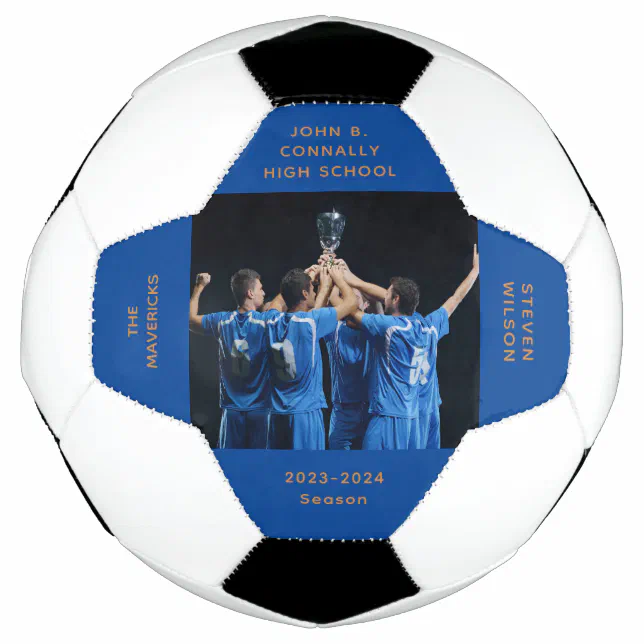 Custom Blue High School Senior Photo Graduation Soccer Ball | Zazzle