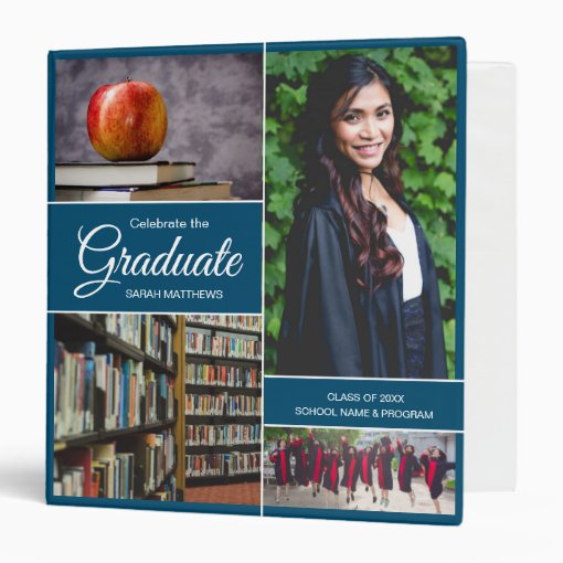Custom Blue Photo Collage Celebrate the Graduate 3 Ring Binder | Zazzle