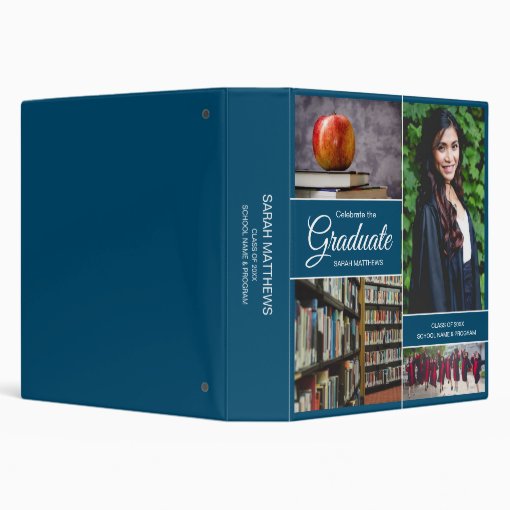 Custom Blue Photo Collage Celebrate the Graduate 3 Ring Binder | Zazzle