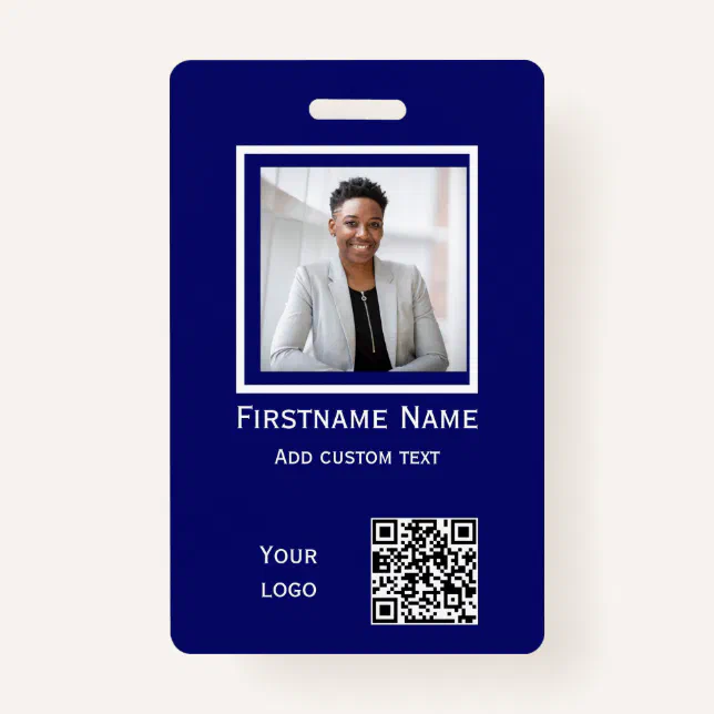 custom blue photo employee badge ID qr code | Zazzle
